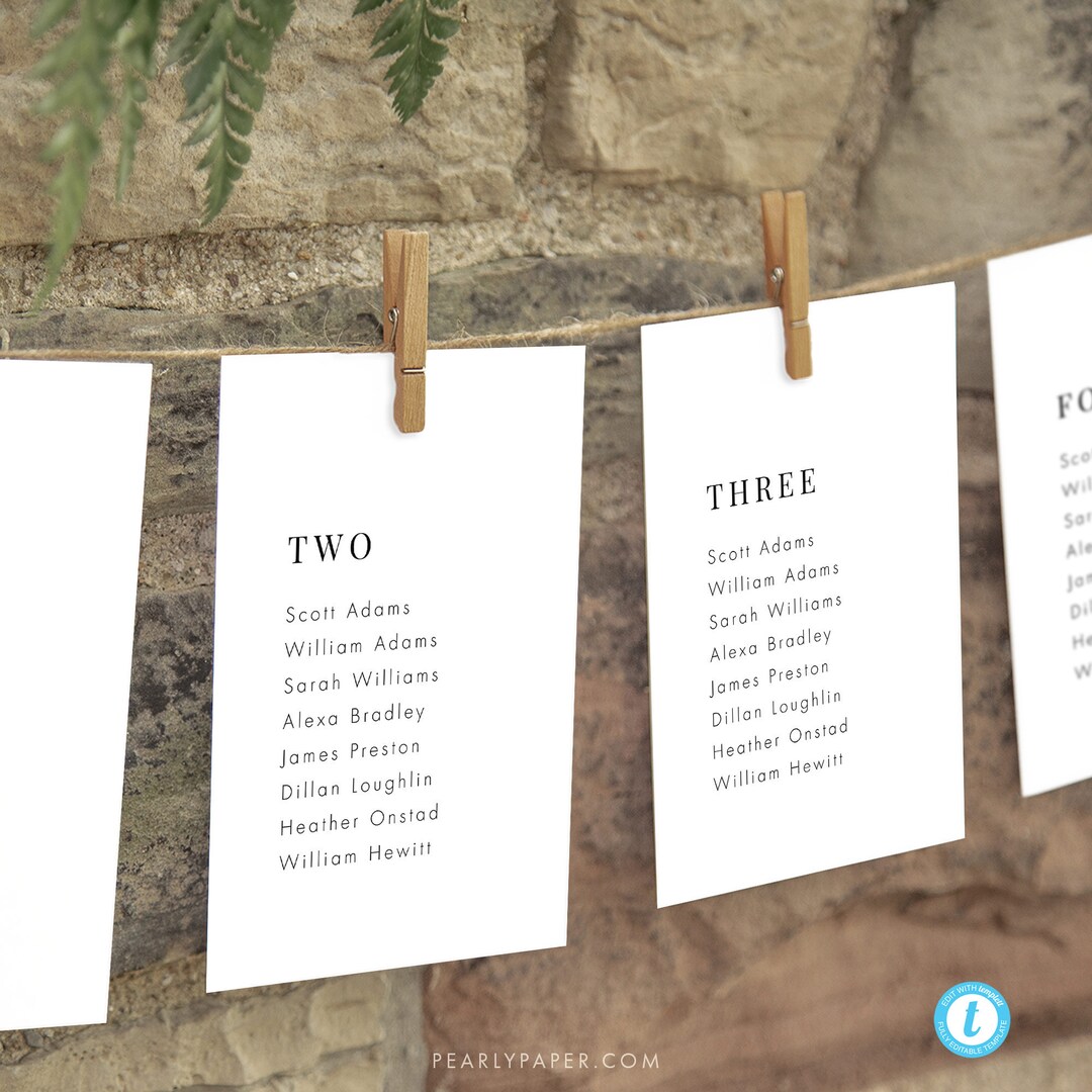 Printable Seating Cards Template for a Small Wedding Modern Table Cards ...