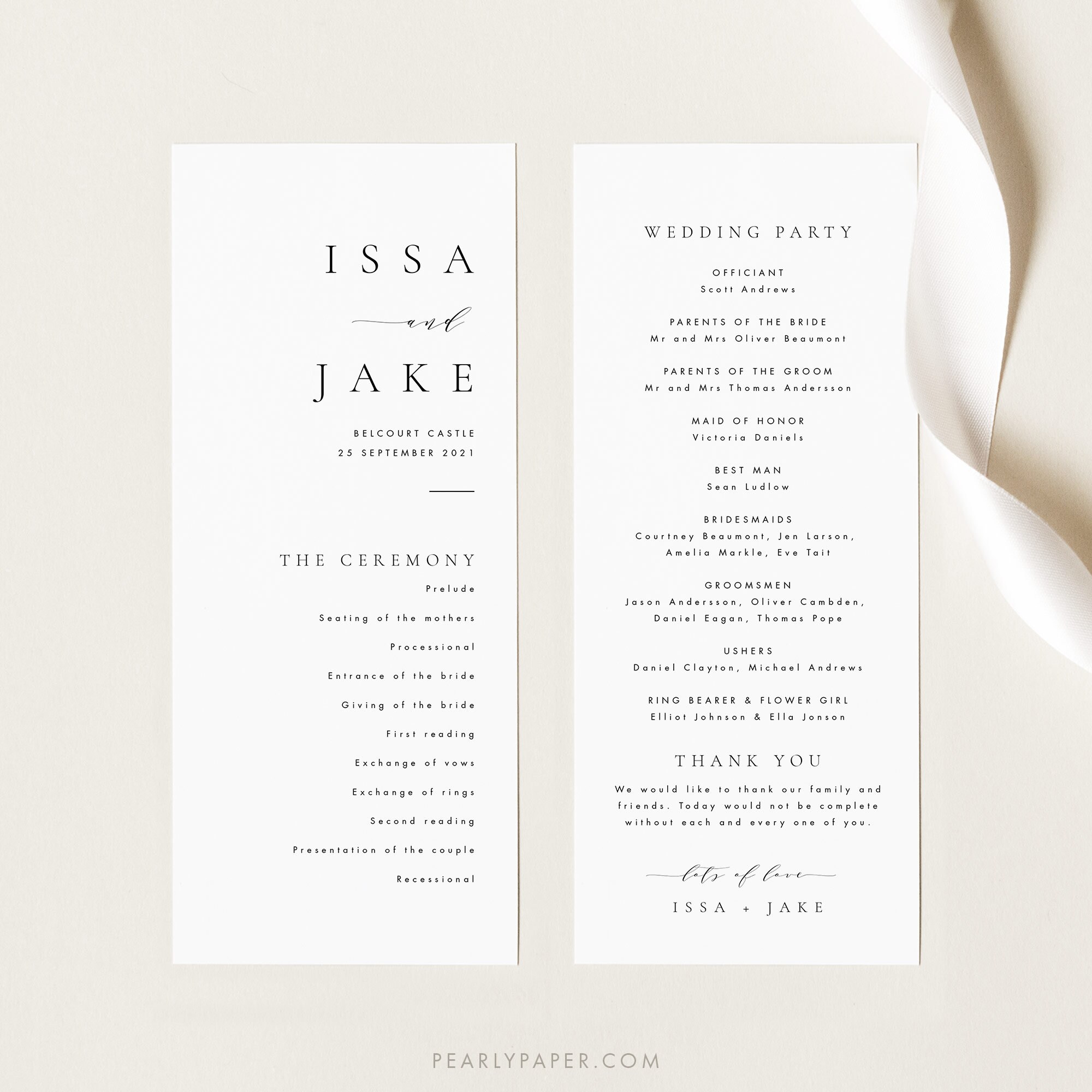 Wedding Ceremony Program Simple Program Template Elegant - Etsy