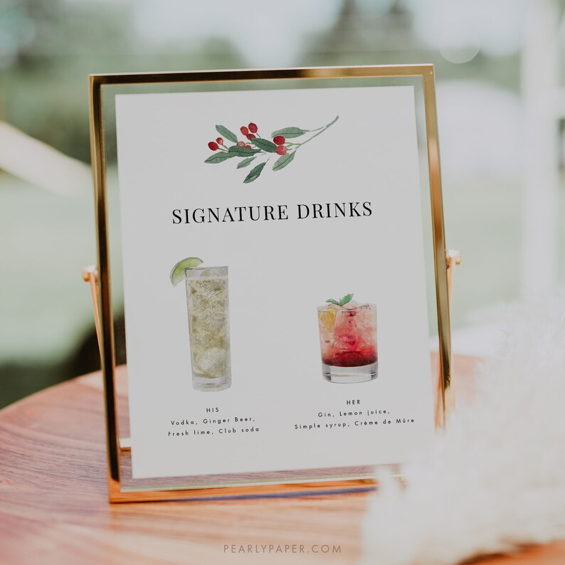 Printable Signature Cocktails Sign Template Download Christmas - Etsy