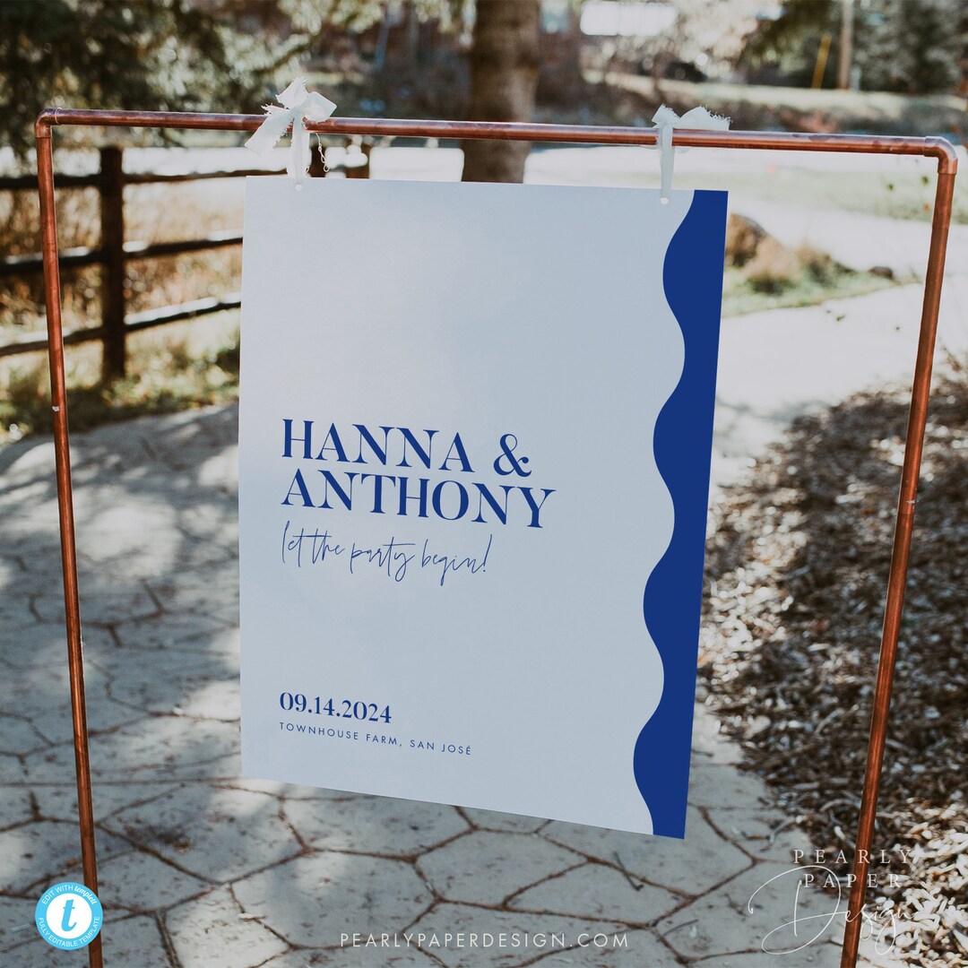 Retro Blue Wedding Signs Wedding Welcome Sign Template Download, Modern ...