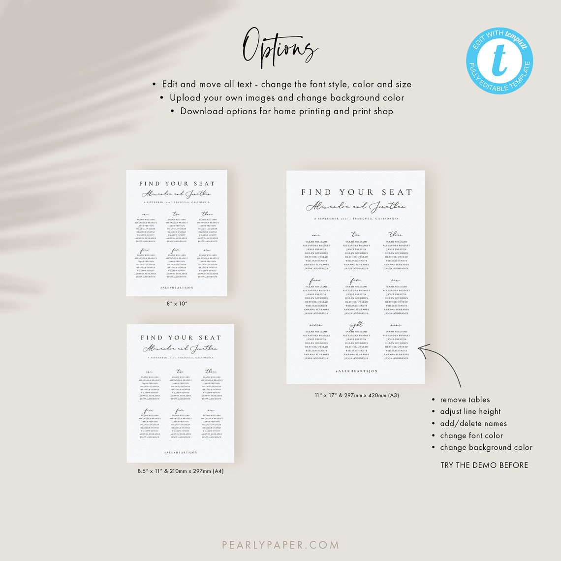 Small Wedding Seating Chart Template Minimalist Seating Plan Printable ...