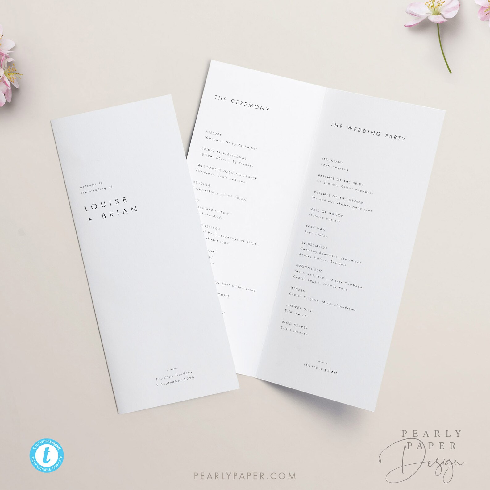 Minimalist Wedding Ceremony Bifold Program Simple Program - Etsy