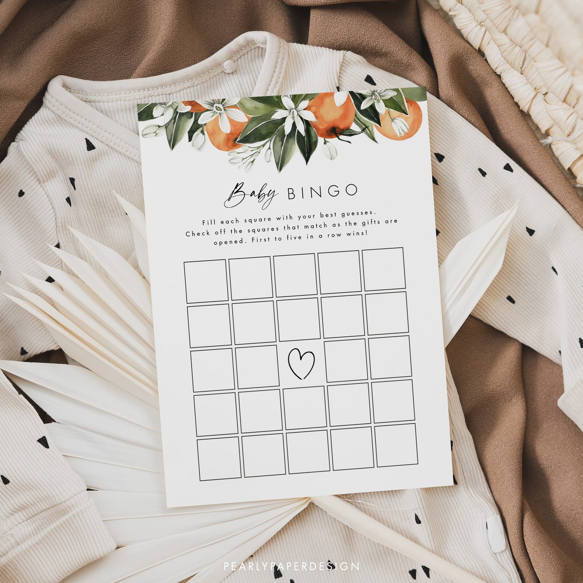 Citrus Baby Bingo Game Template, A Little Cutie Baby Shower Bingo ...