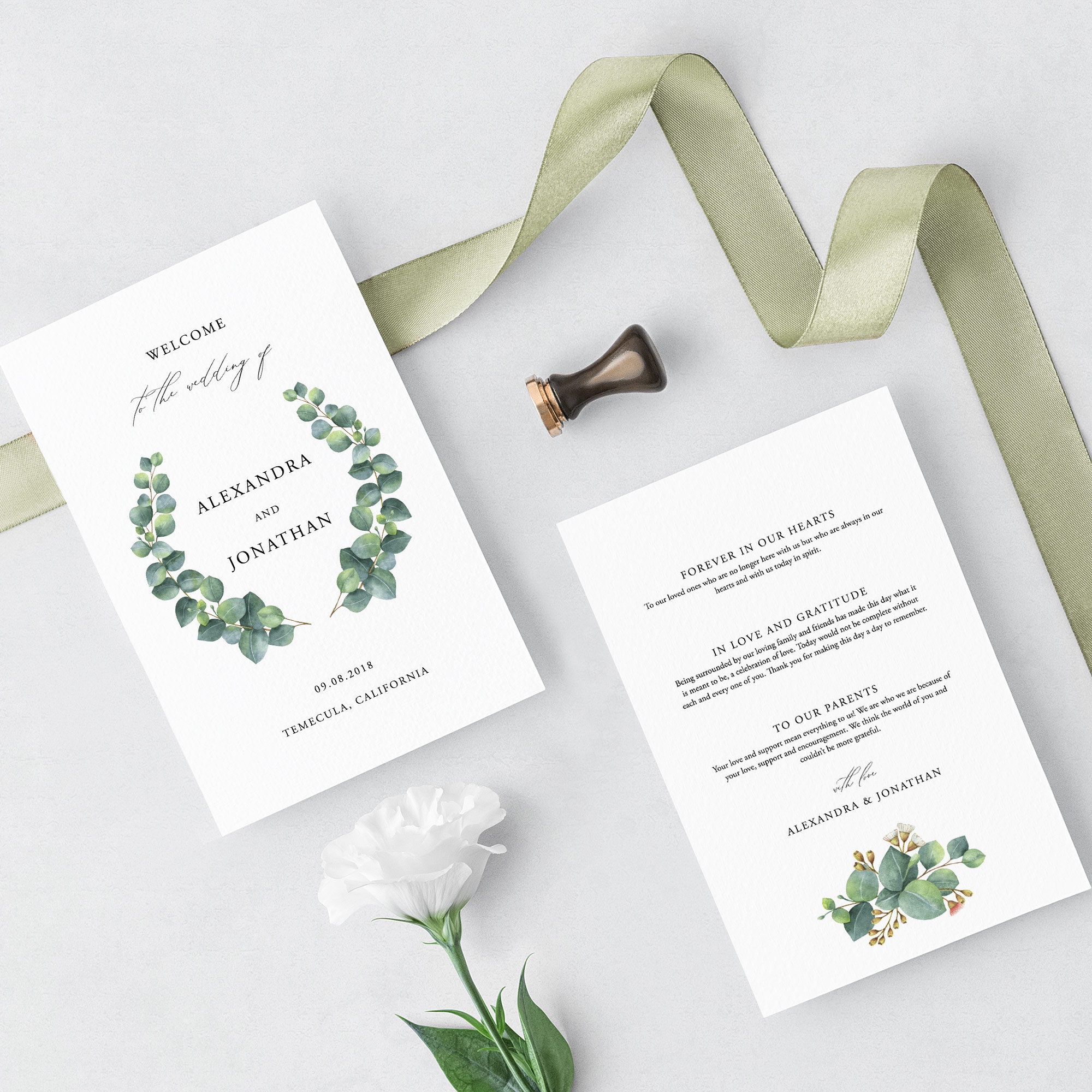 Wedding Ceremony Booklet Template Eucalyptus Editable Order of | Etsy