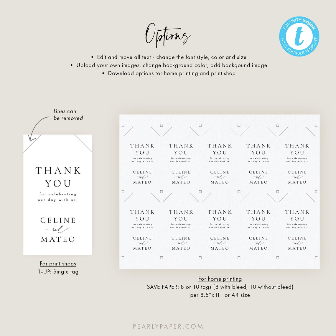 Elegant Wedding Tag Template Download Simple Minimalist Modern - Etsy