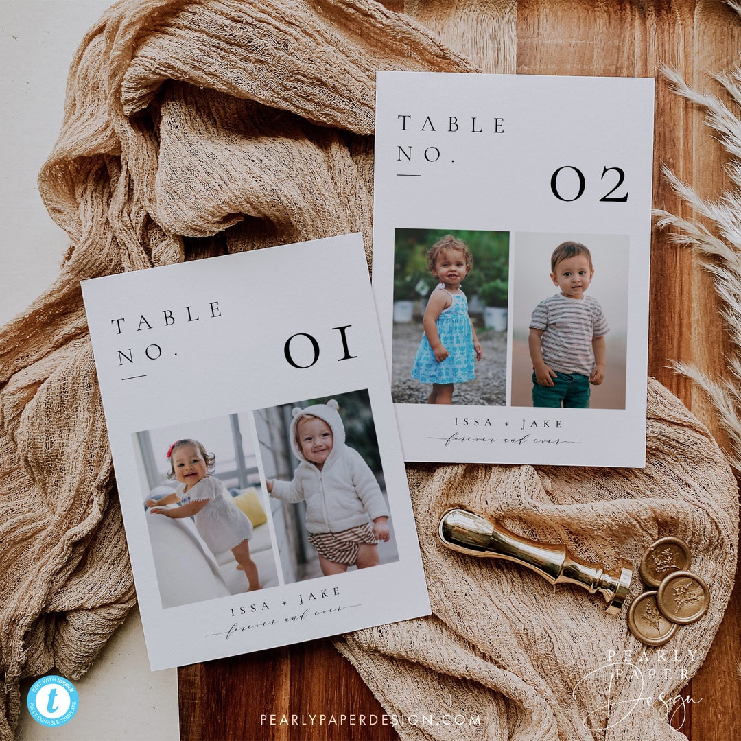 Elegant Photo Table Number Template, Baby Photo Table Card, Minimalist ...
