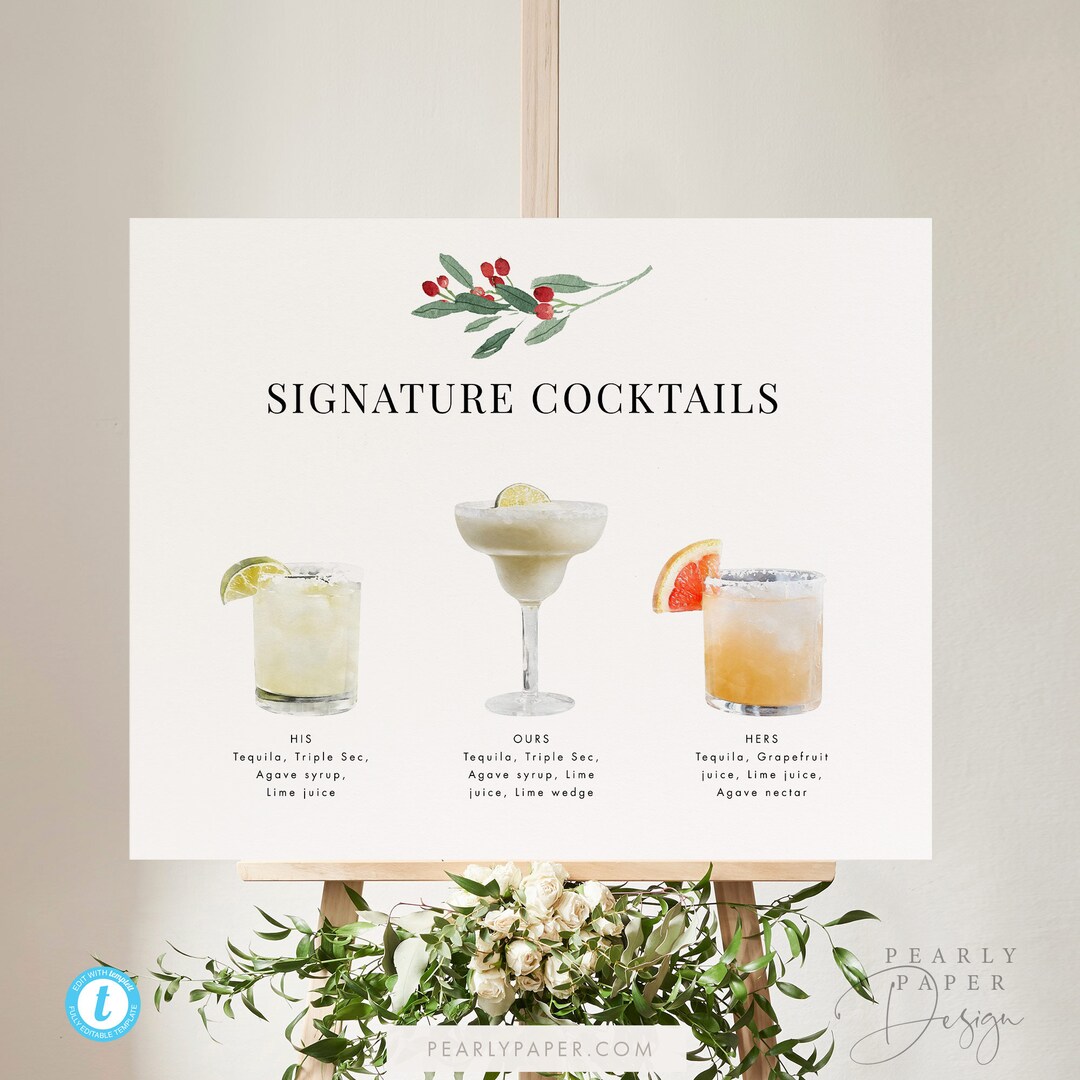 Printable Signature Cocktails Sign Template Download Christmas Wedding ...