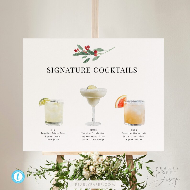 Printable Signature Cocktails Sign Template Download Christmas - Etsy