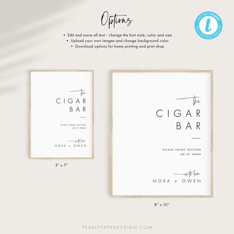 Cigar Bar Sign Template, Wedding Cigar Sign, Modern Minimalist Cigar ...