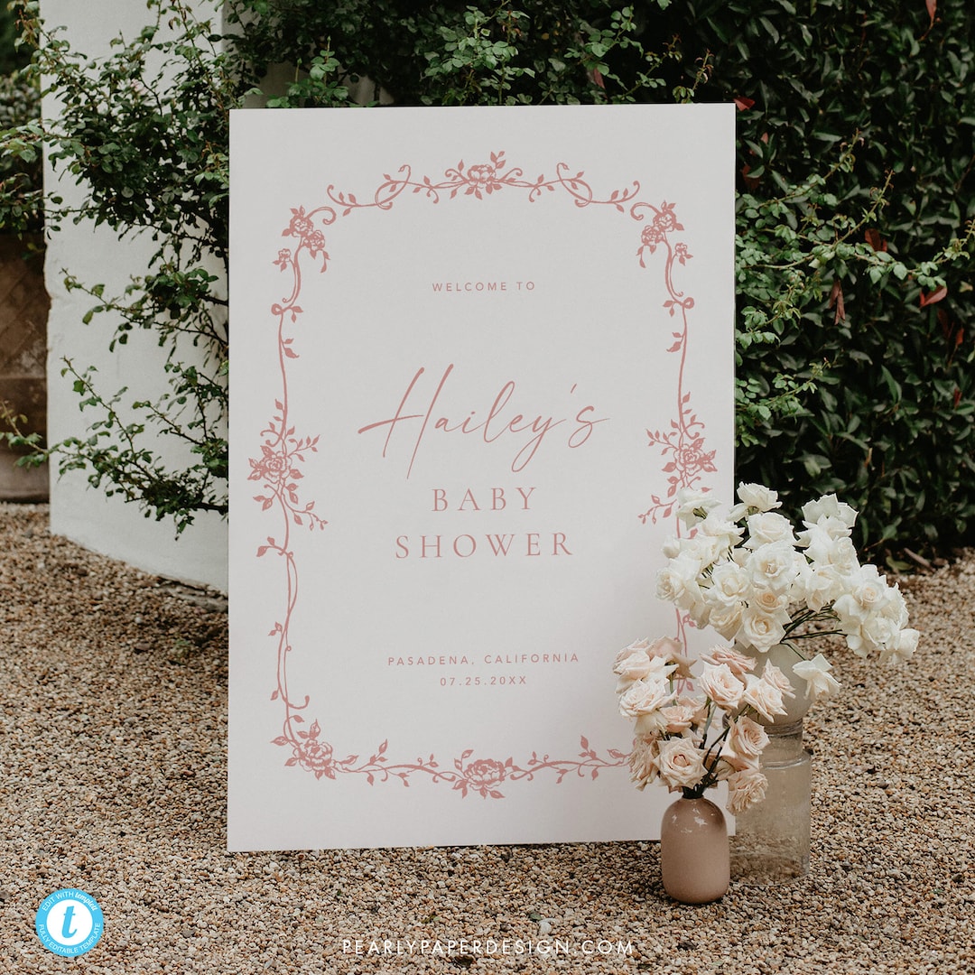 Pink Floral Baby Welcome Sign Template, Baby Shower Welcome Wedding ...