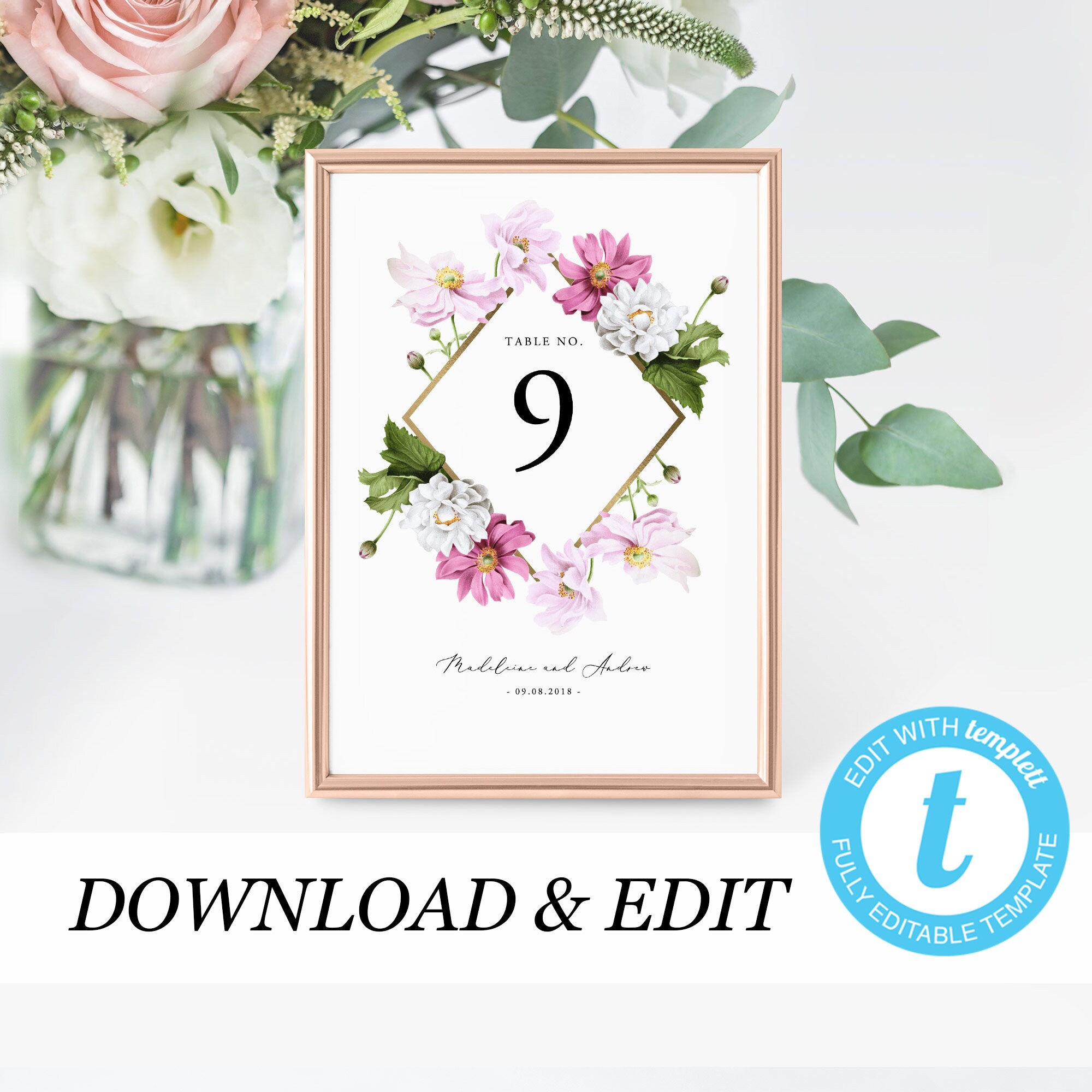 Floral Table Numbers Template Templett Wedding Table Number - Etsy