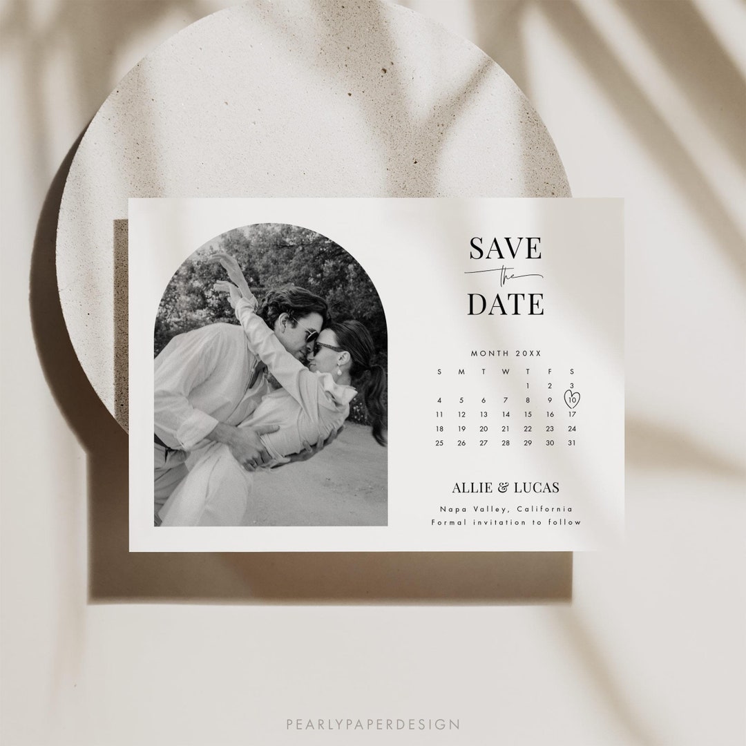 Save the Date Calendar Template, Modern Save the Dates With Photo, Arch ...