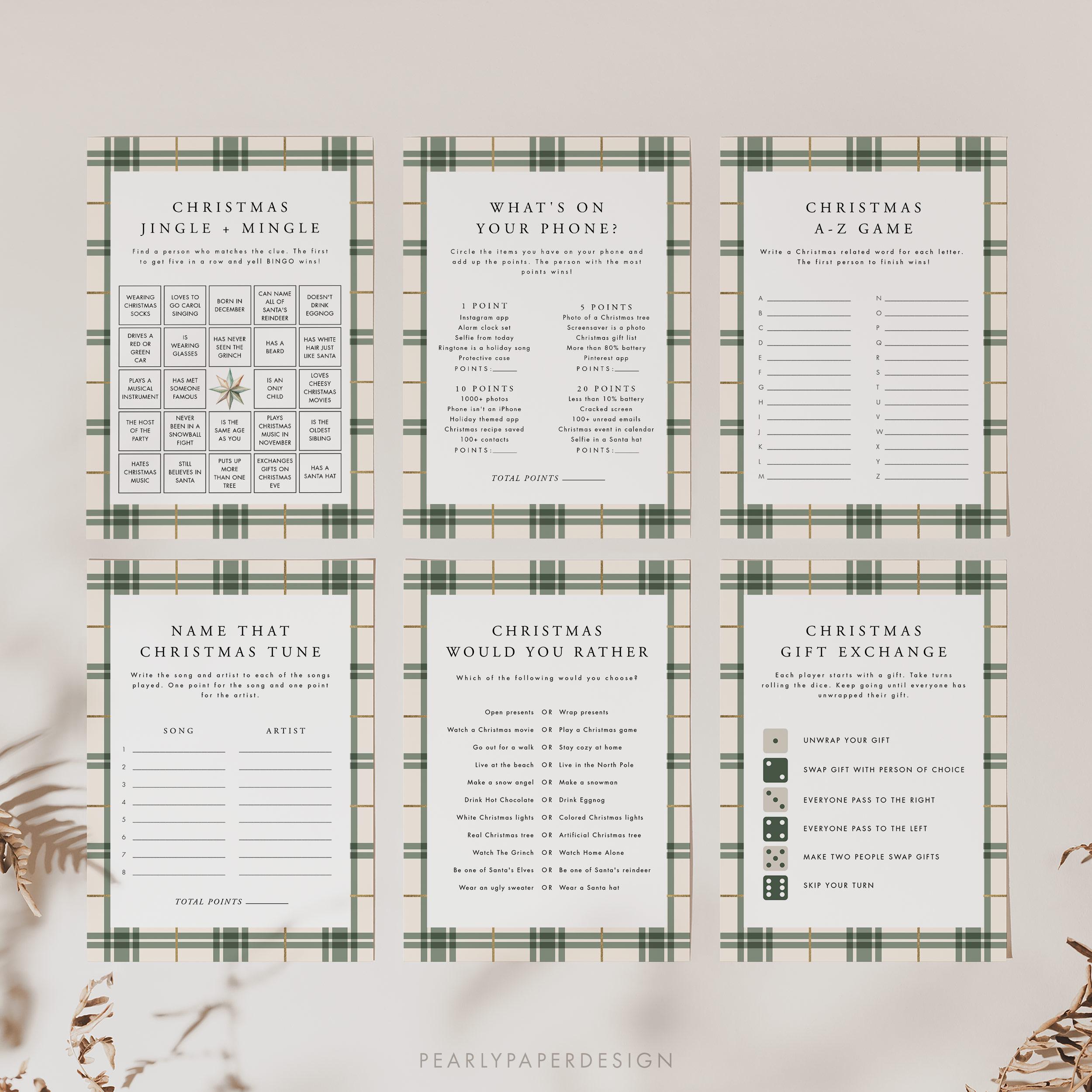 Plaid Christmas Games Bundle Template, Holiday Party Games, Printable ...
