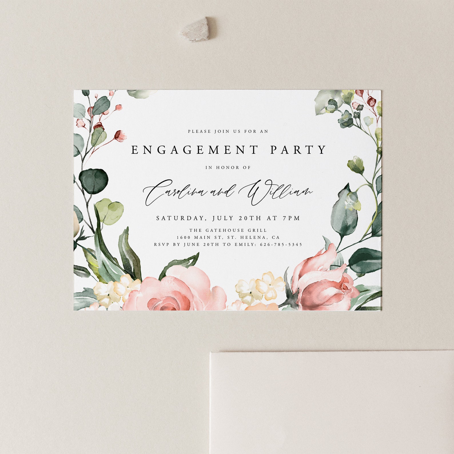 Floral Engagement Party Invitation Template Engaged Invitation ...