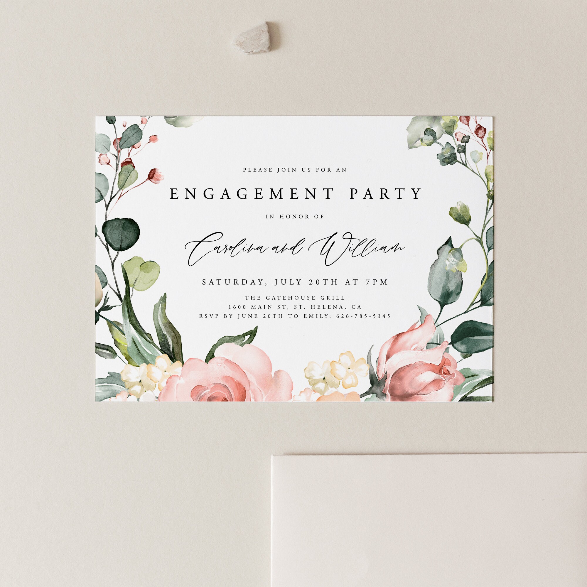 Floral Engagement Party Invitation Template Engaged Invitation ...
