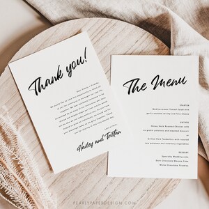 Thank You and Menu Template, Minimalist Wedding Menu, Napkin Note Menu ...