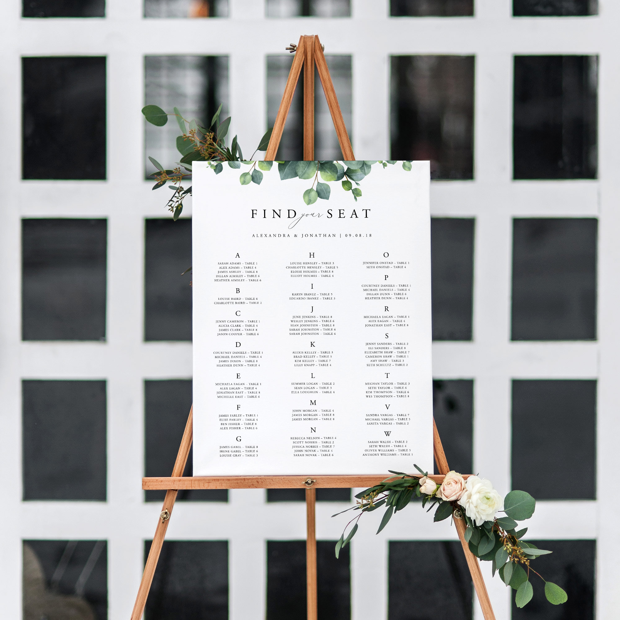 Alphabetical Seating Chart Sign Template Editable Eucalyptus - Etsy