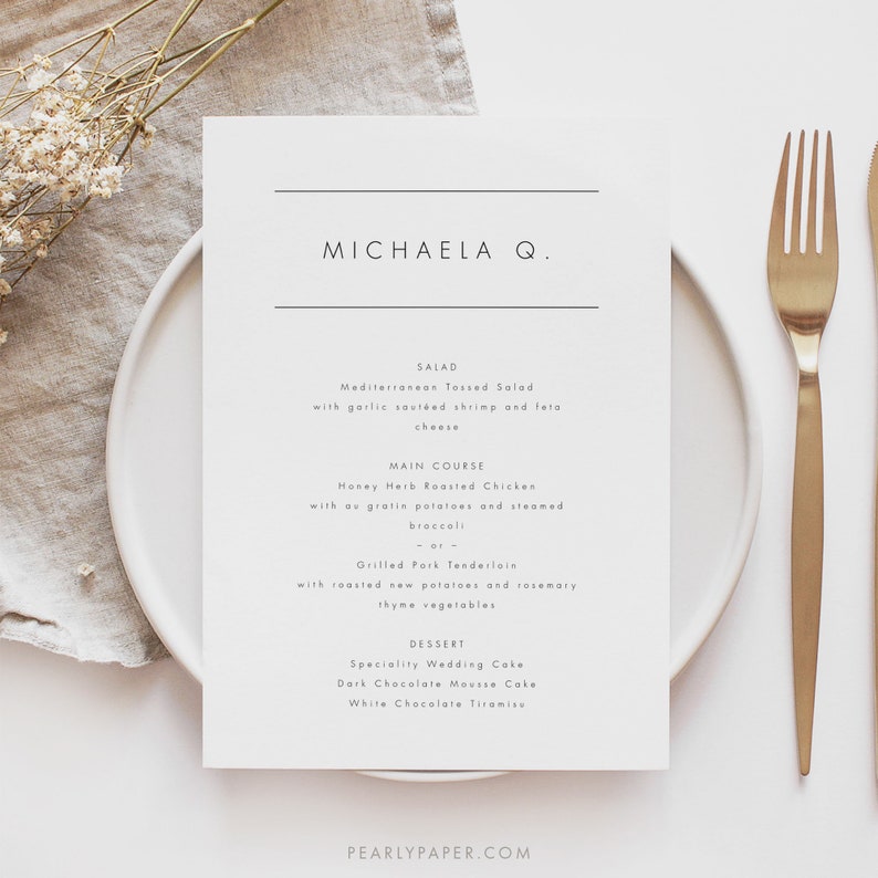 Personalized Wedding Menu Place Cards Template Templett - Etsy