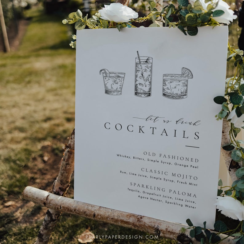 Printable Signature Cocktails Sign Template, Minimalist Wedding Bar ...