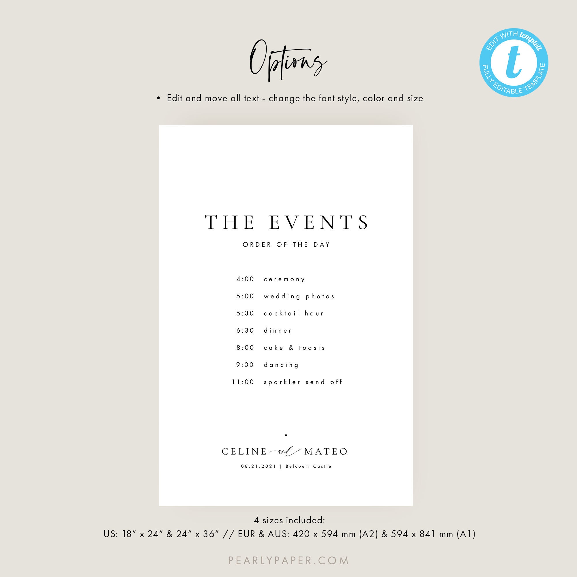 Modern Order of Events Sign Template Download Minimalist - Etsy