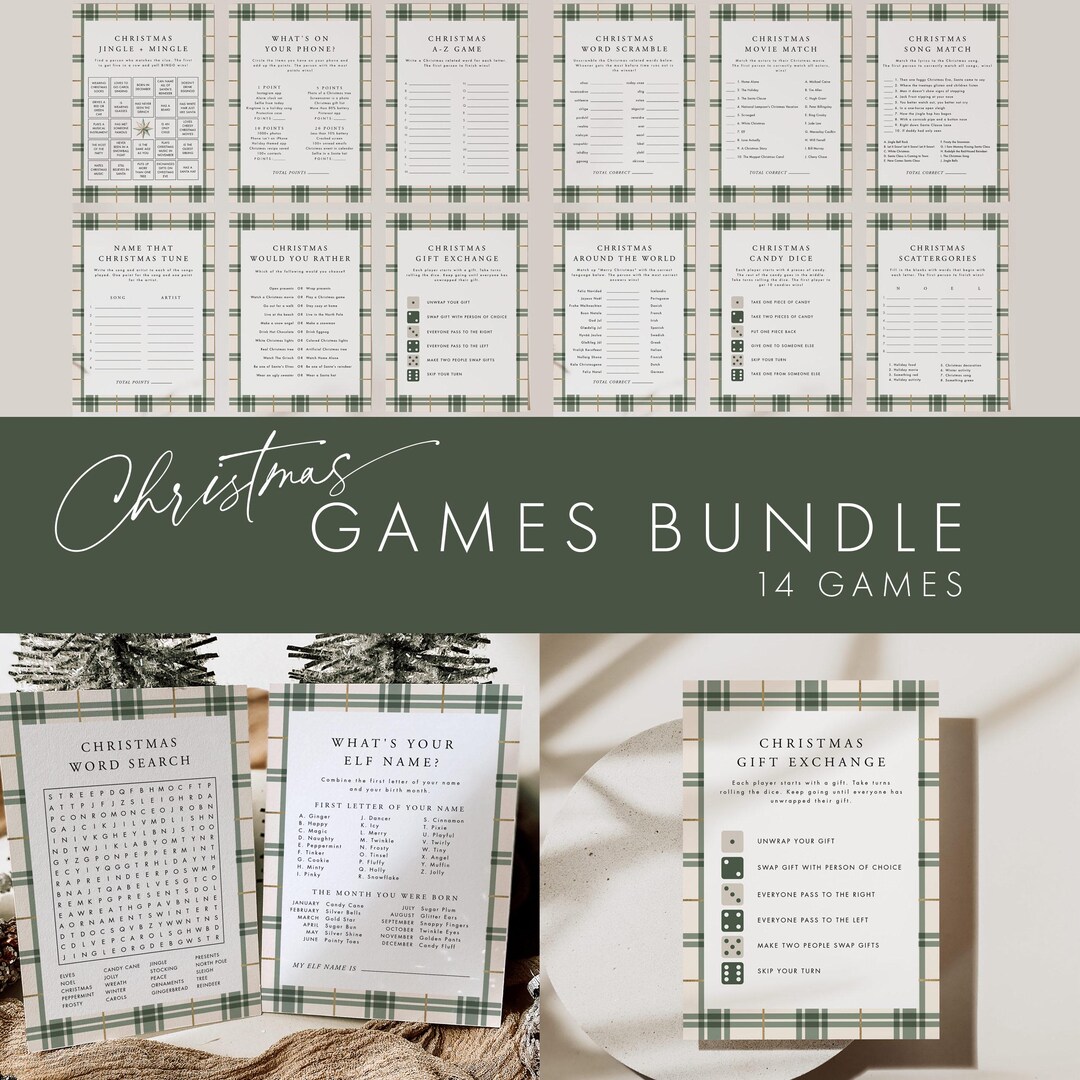 Plaid Christmas Games Bundle Template, Holiday Party Games, Printable ...