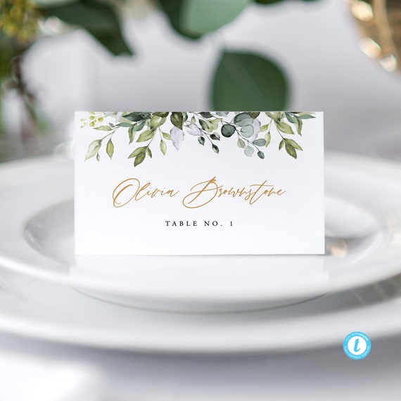 Wedding Name Cards Greenery Wedding Place Cards Editable Template ...