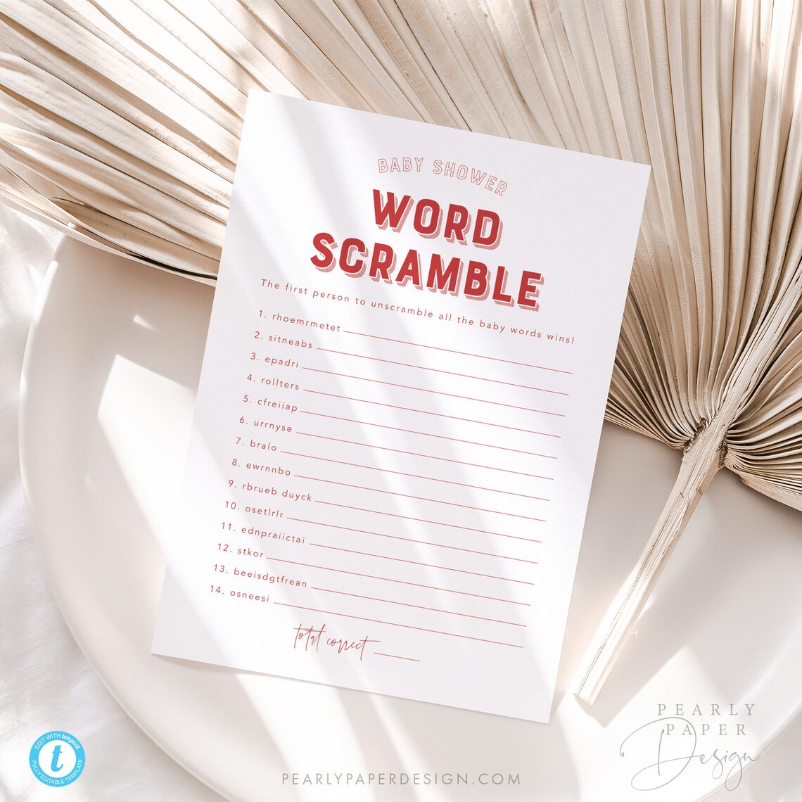 Baby Word Scramble Game Template, Baby Shower Word Scramble Game, Baby ...