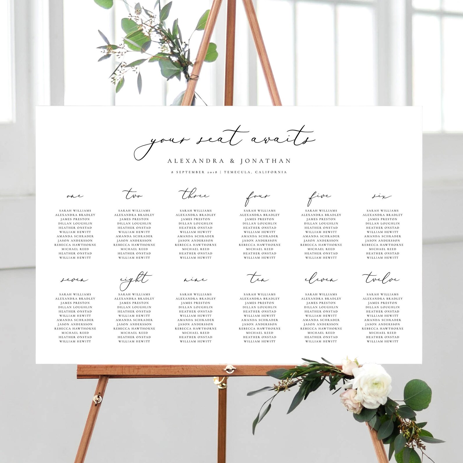 Modern Table Seating Chart Template Editable Seating Elegant Wedding ...