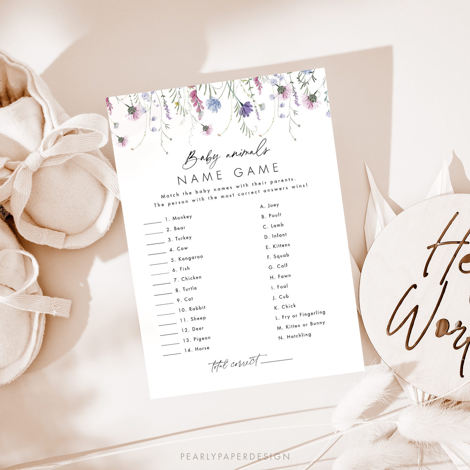 Wildflower Baby Animals Game Template, Printable Baby Shower Games ...