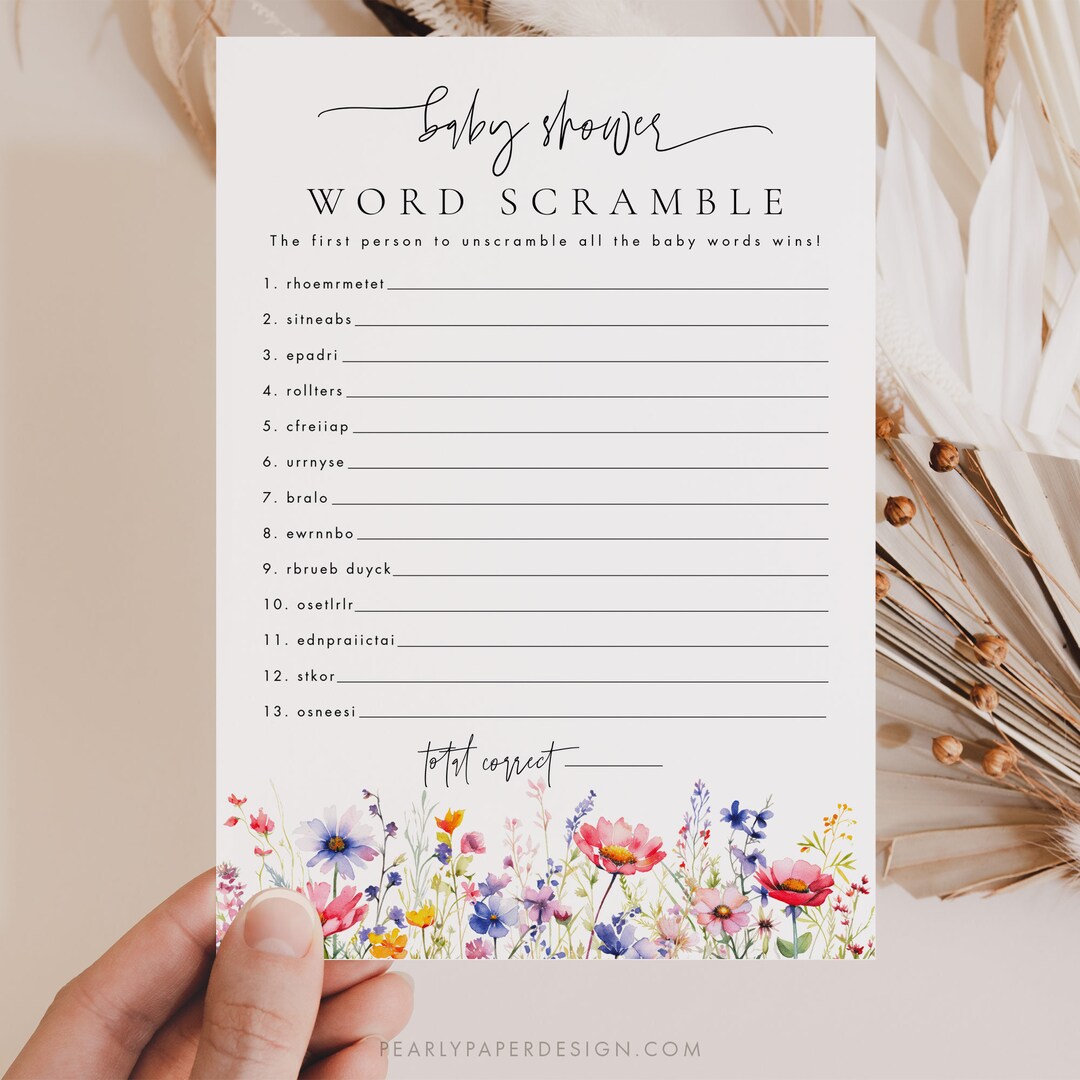 Wildflower Baby Word Scramble Game Template, Floral Baby Shower Word ...