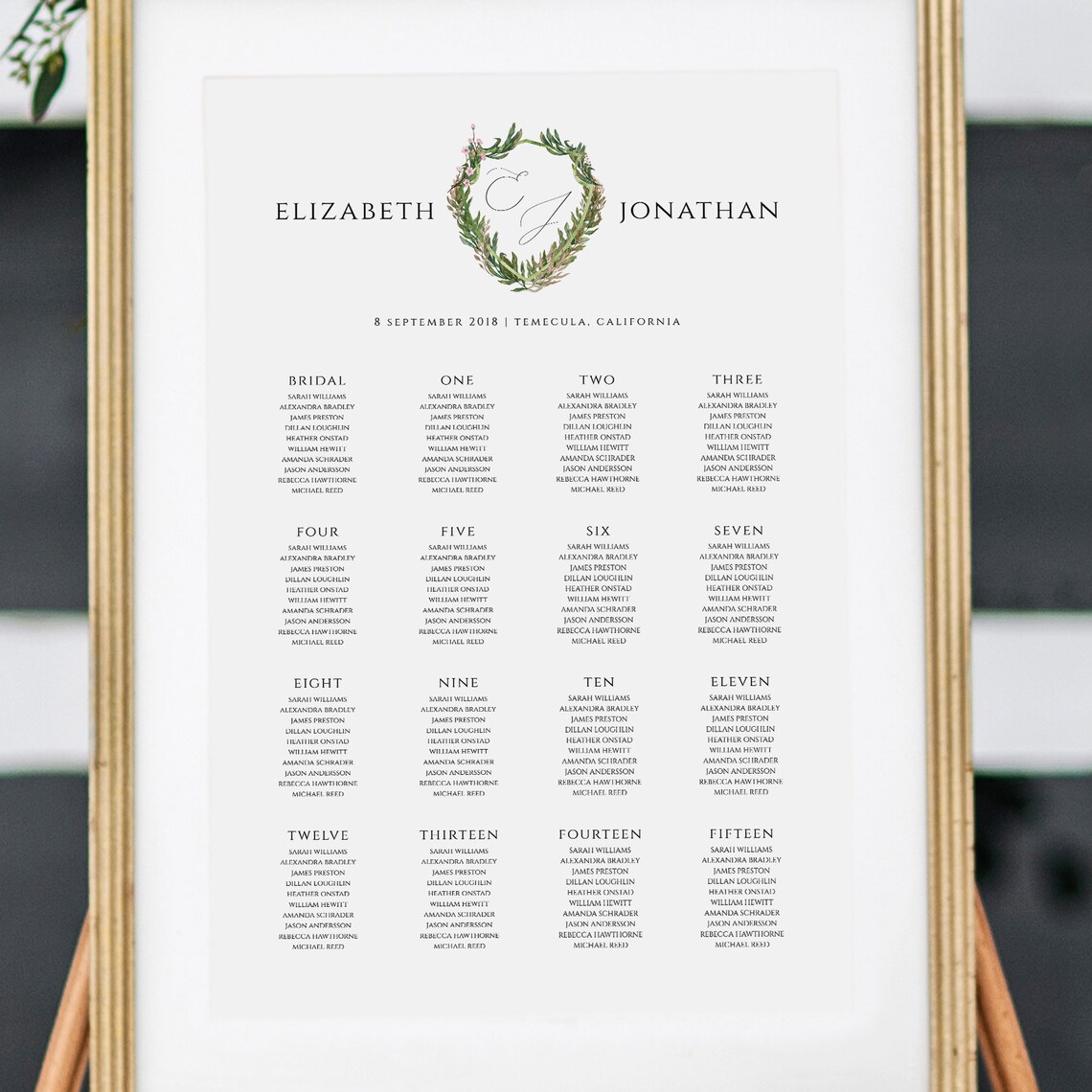 Seating Chart Template Monogram Wedding Rustic Wedding Seating Chart ...