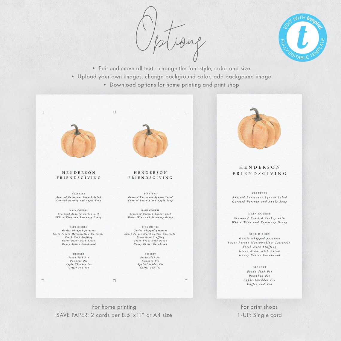 Friendsgiving Menu Template Download Rustic Holiday Menu - Etsy