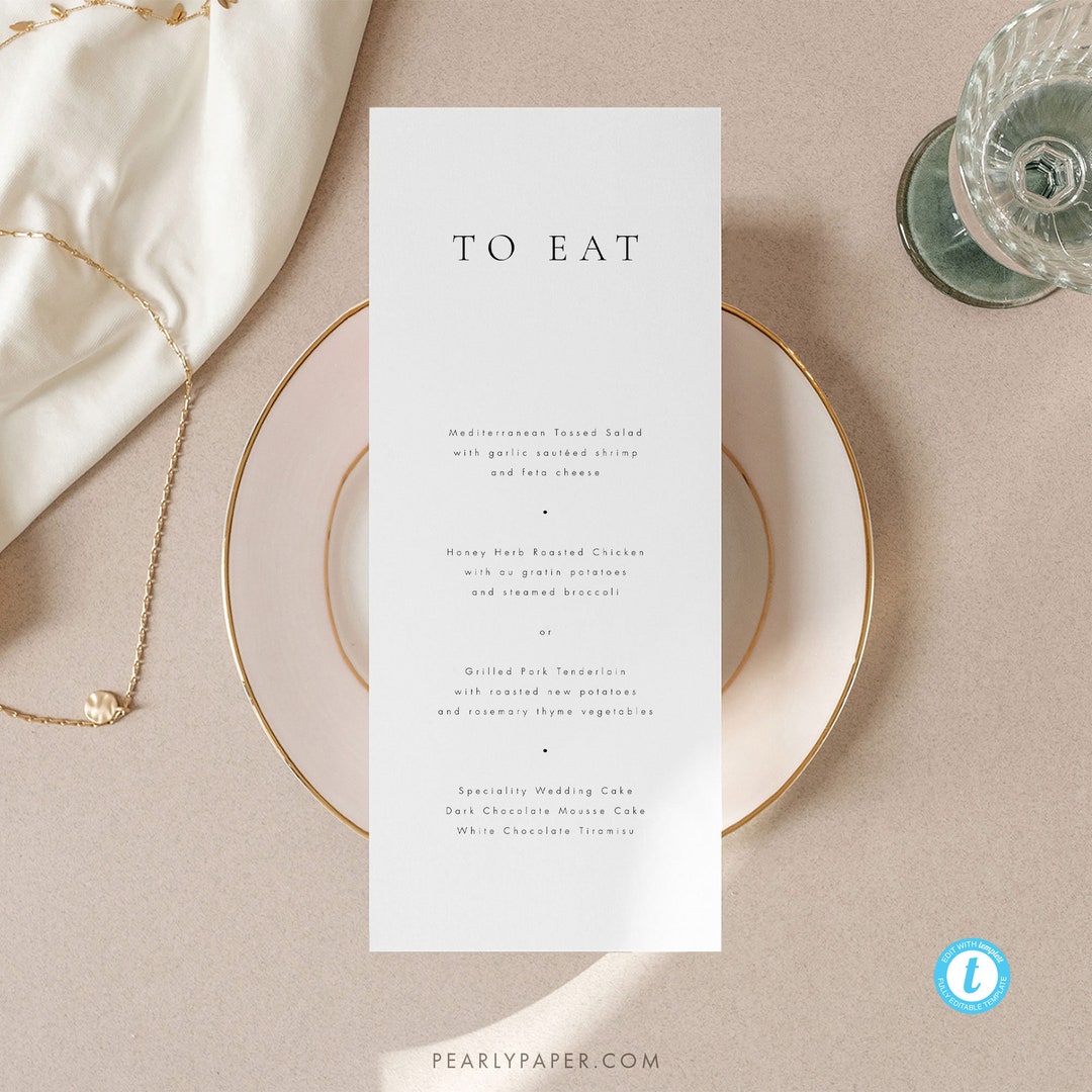 Printable Wedding Menu Template Simple Wedding Menu Elegant Menu Cards ...