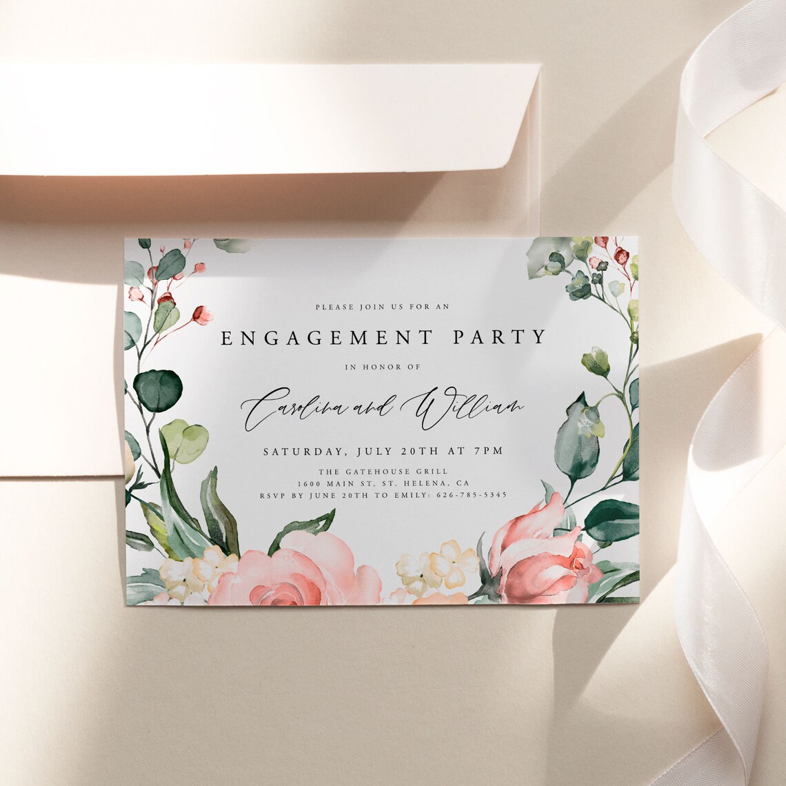 Floral Engagement party invitation template Engaged invitation | Etsy