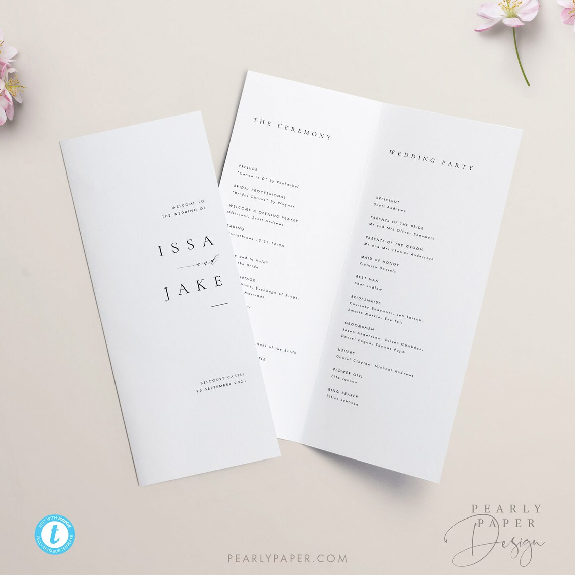 Wedding Ceremony Bifold Program Simple Program Template - Etsy