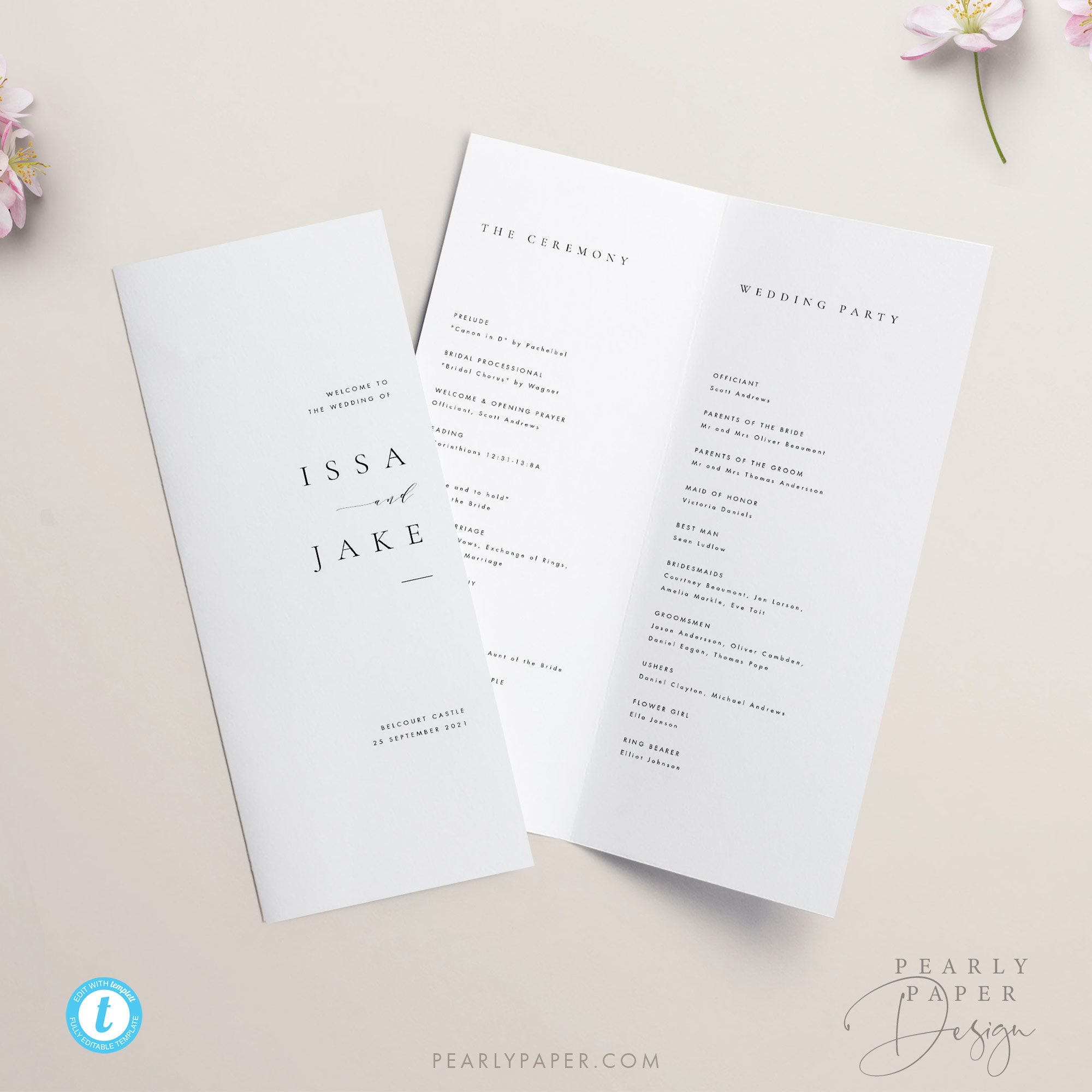 Wedding Ceremony Bifold Program Simple Program Template - Etsy