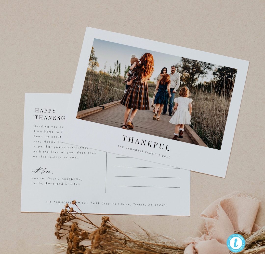 Printable Thanksgiving Postcard Template, Editable Thanksgiving Photo ...