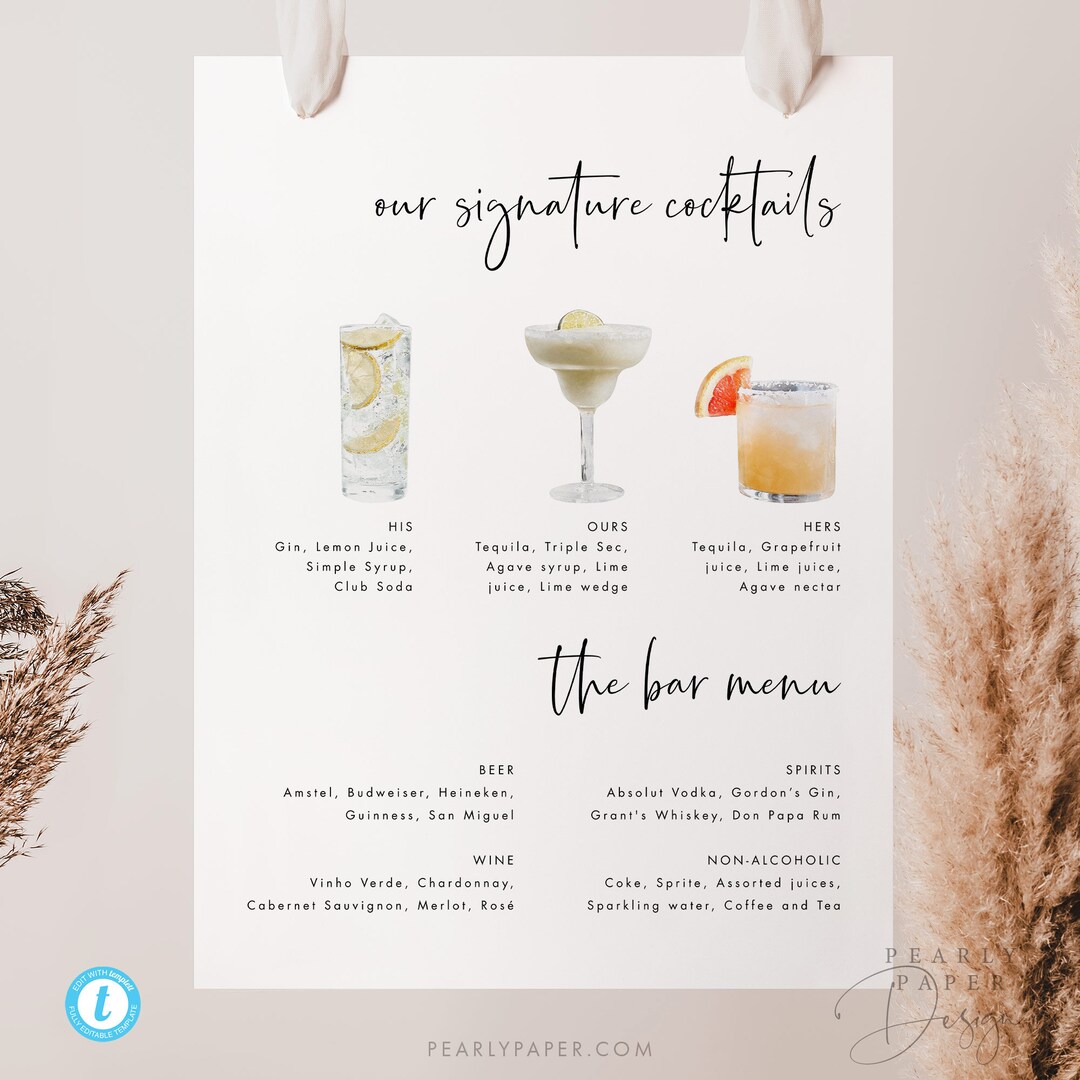 Printable Bar Menu Template Signature Cocktails Sign Download Bar ...