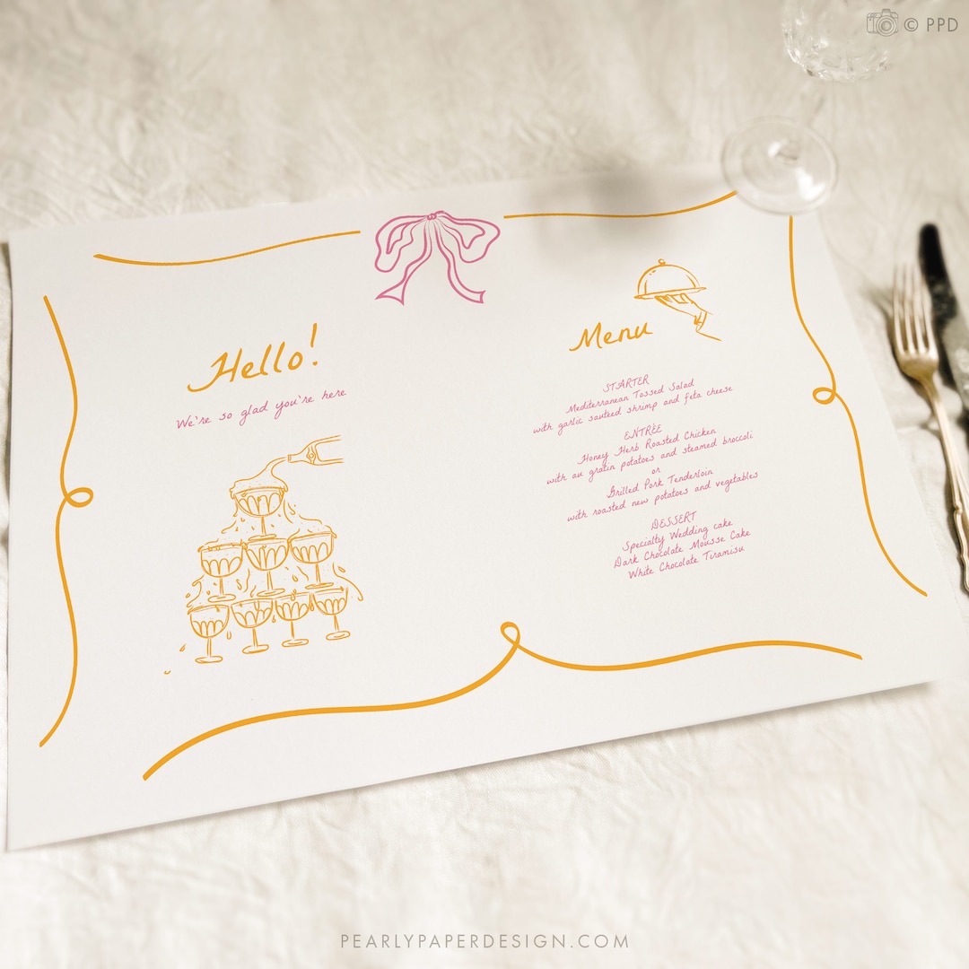 Whimsical Placemat Template, Squiggle Menu Template, Wedding Placemat ...