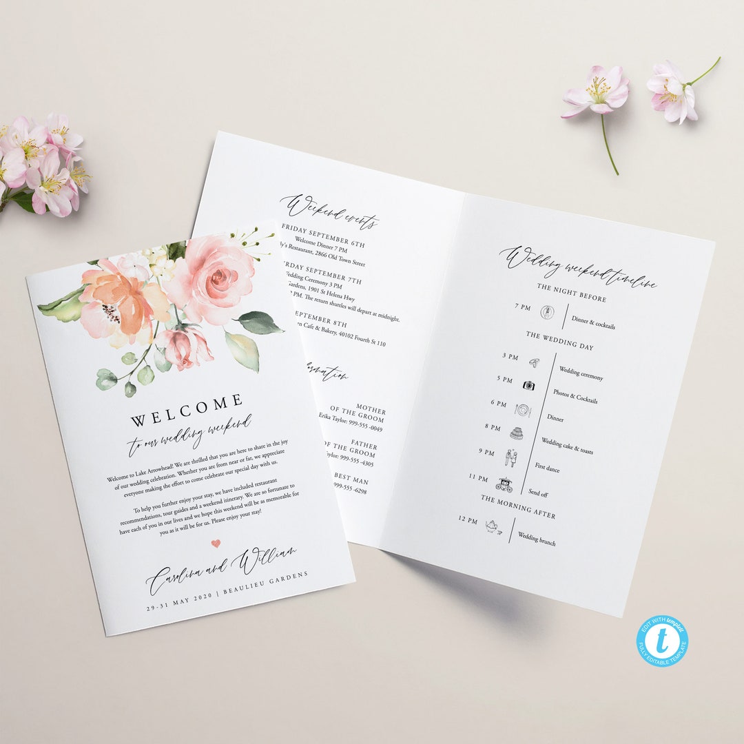 Coral Wedding Weekend Itinerary Template Download Weekend Timeline ...