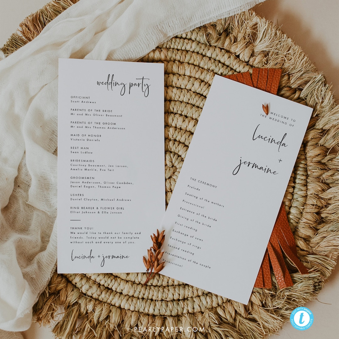 Simple Wedding Ceremony Program Template Modern Program Template ...