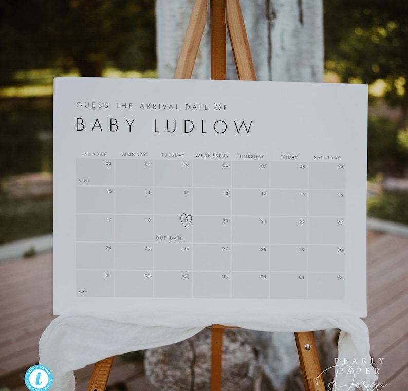 Due Date Calendar Sign Template Baby Shower Calendar Game Modern Baby ...