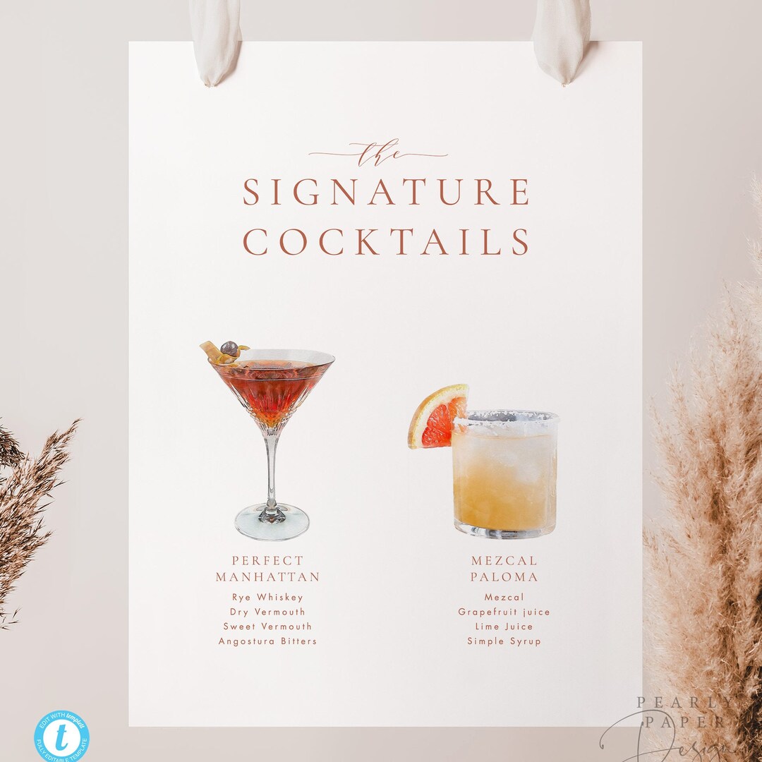Signature Cocktails Template Terracotta Bar Menu Sign Download ...