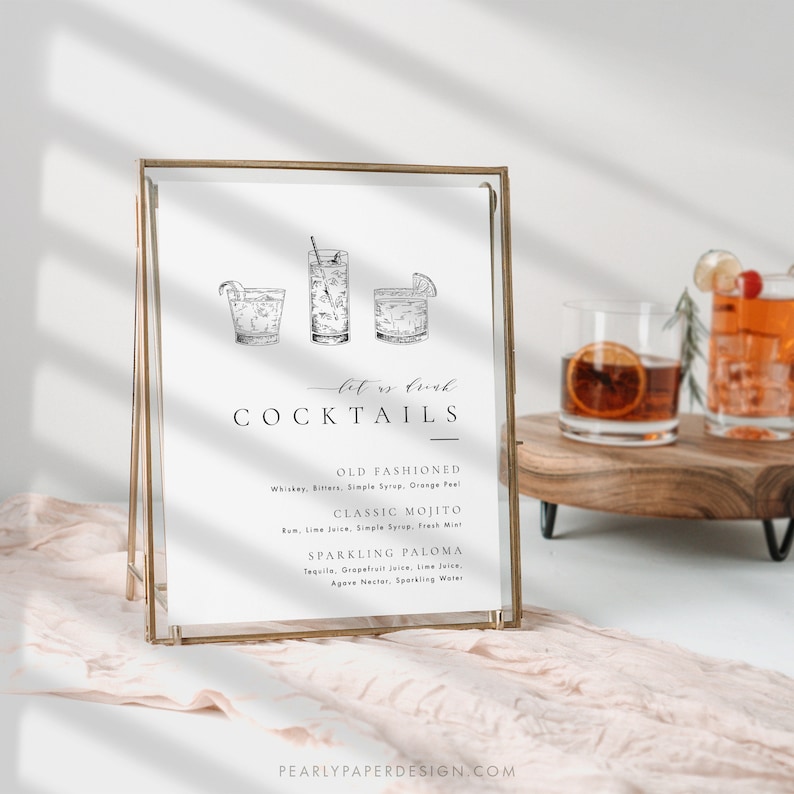 Printable Signature Cocktails Sign Template, Minimalist Wedding Bar ...