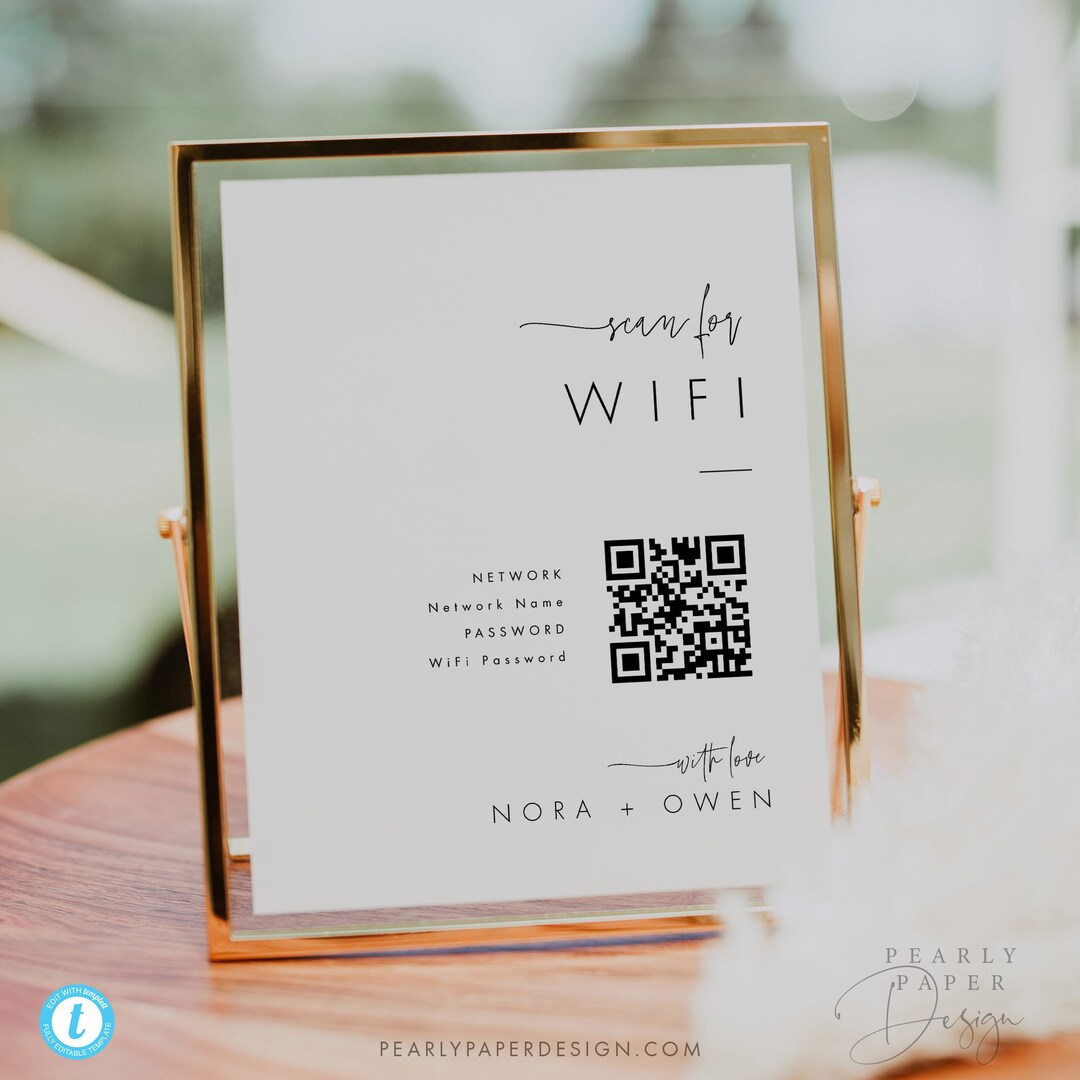 Wedding Wifi Sign Template, Minimalist Wi-fi QR Code Sign, Wifi ...