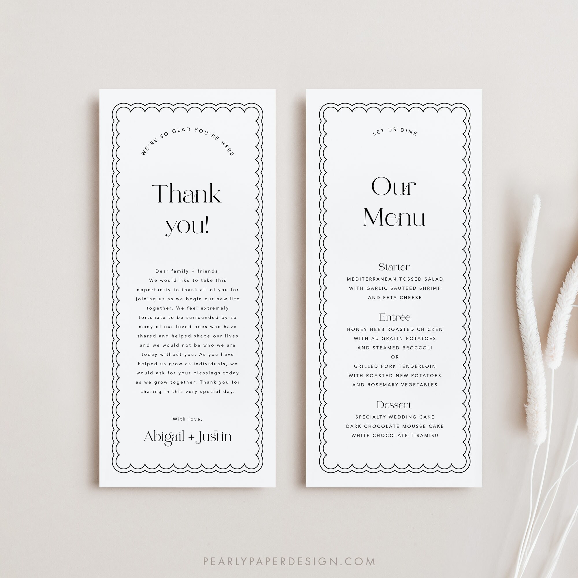 Scalloped Thank You and Menu Template Download, Elegant Wedding Menu ...
