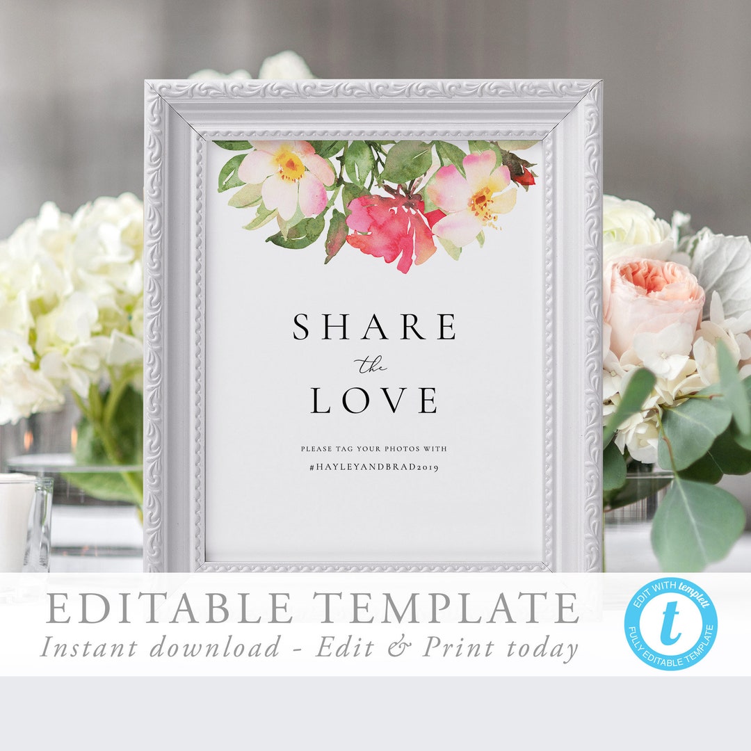 Share the Love Sign Template Wedding Hashtag Sign Instagram Blush ...
