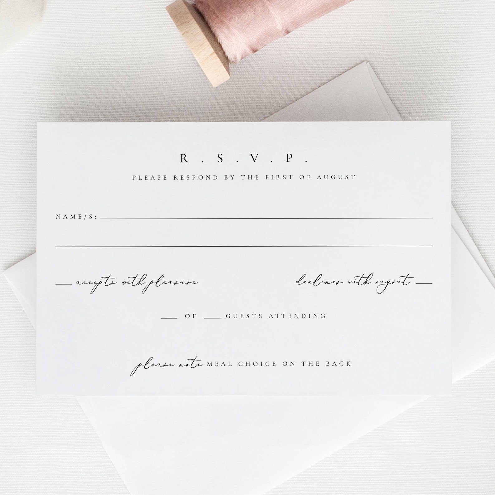 RSVP Card With Meal Option and Menu Modern Wedding Response Wedding ...