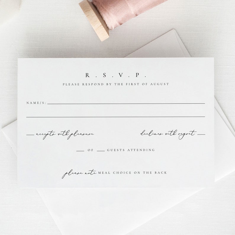 RSVP Card With Meal Option and Menu Modern Wedding Response - Etsy