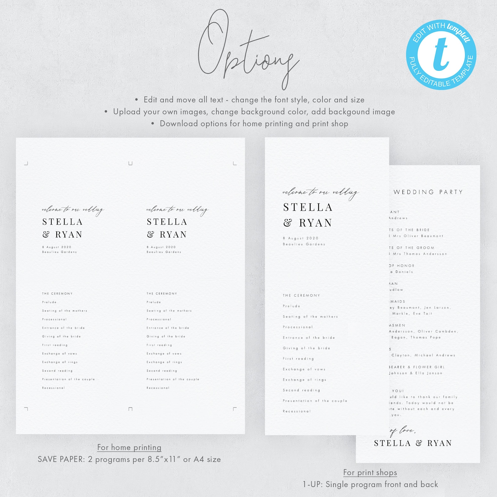 Minimalist Wedding Program Template Modern Ceremony Program Template ...